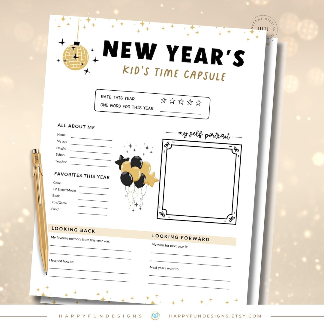 New Years Eve Kids Game, Time Capsule Questionnaire Printable, NYE ...