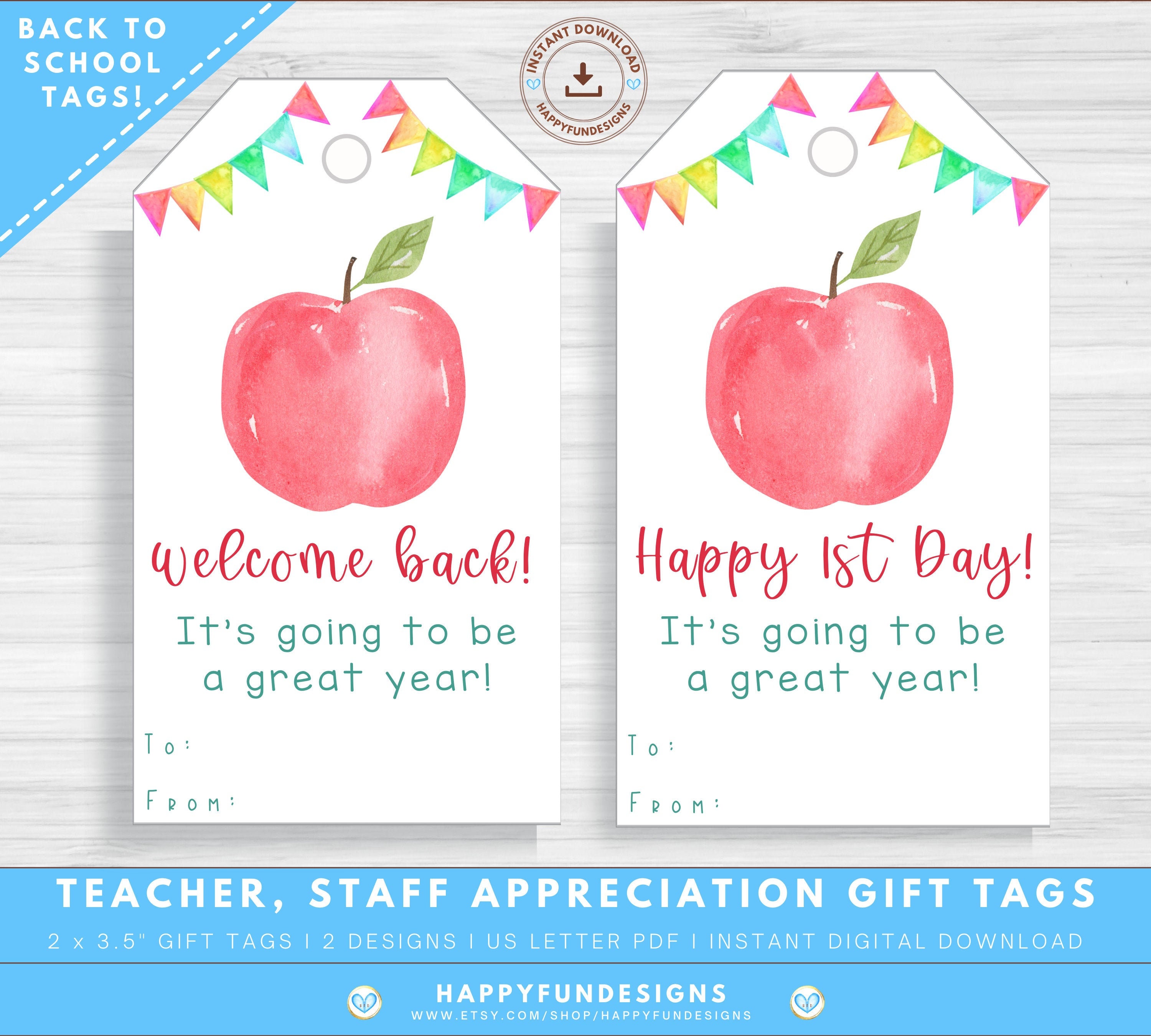 Apple Gift Tags for Teachers Happy 1st Day of School | Etsy