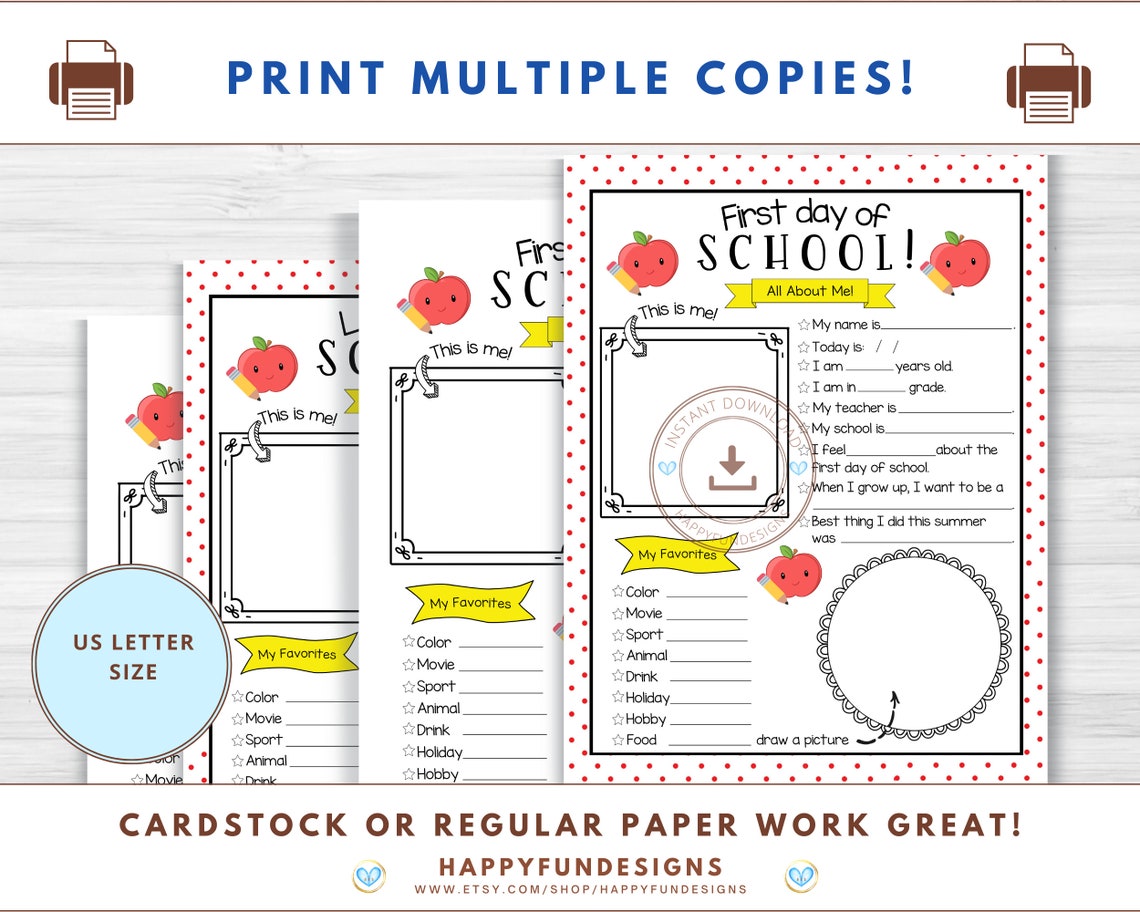 Digital First Day of School Sign All About Me Printable Back | Etsy