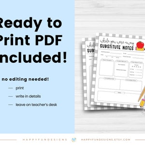 Substitute Teacher Note Template Editable, While You Were Away ...