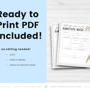 Substitute Teacher Note Template Editable, While You Were Away ...