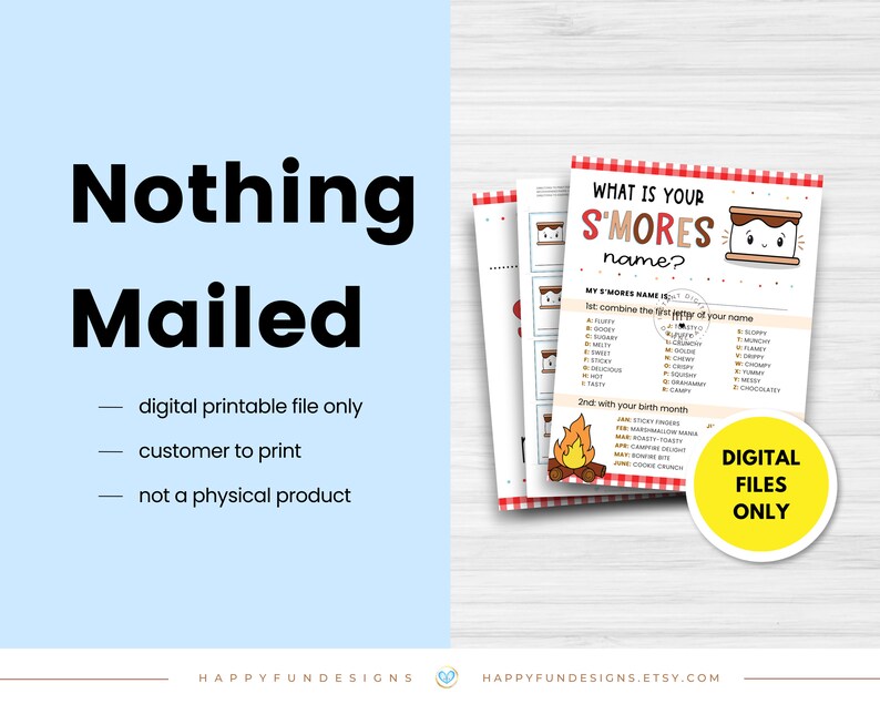Whats Your Smores Name Game Kit Printable Kids Backyard Camping Smores ...
