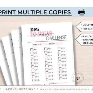 No Sugar Challenge, 30 Day Habit Tracker Printable, Sugar Detox, No ...