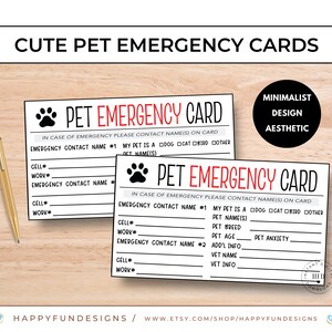 Pet Emergency Card Printable in Case of Emergency, Contact Card, Safety ...