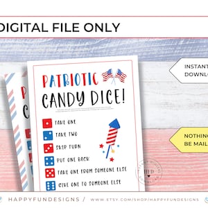 Patriotic Party Game Candy Dice Game Printable July 4th Game for Kid ...