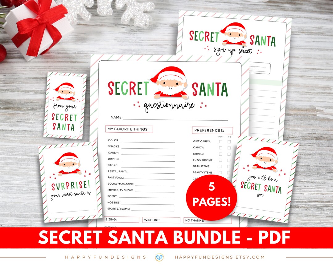 Secret Santa Kit Bundle, School Secret Santa Questionnaire Form, Secret ...