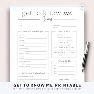 Get to Know Me Printable, Work Exchange Gift, Editable Survey, All About Me Coworker ...