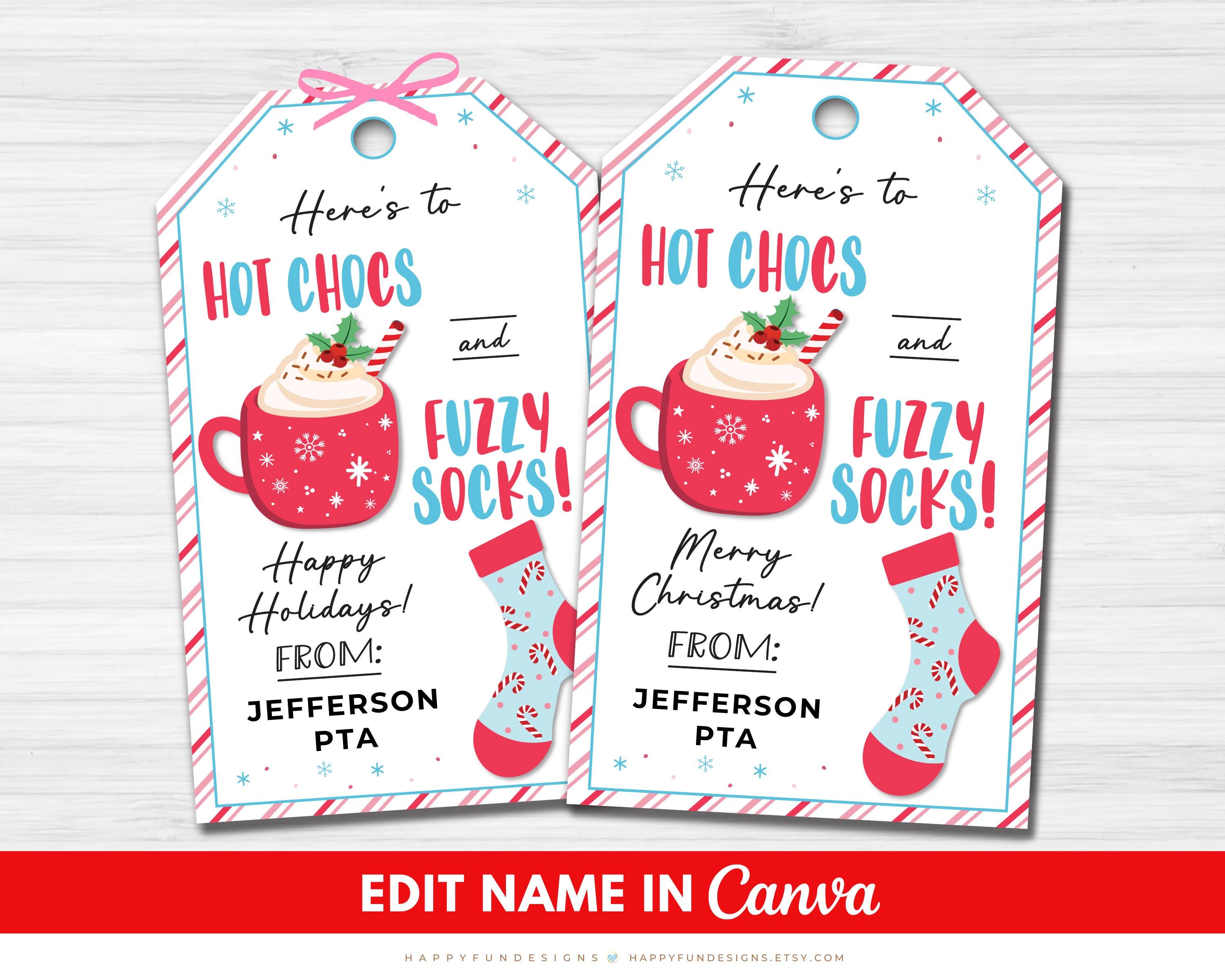 Hot Chocs and Fuzzy Socks Gift Tag Printable, Christmas Socks Tag, Hot ...