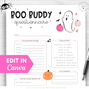 Editable Boo Buddy Questionnaire Printable, Boo Buddies, Youve Been ...
