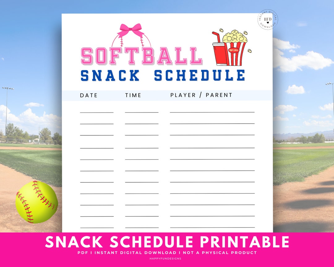 Softball Snack Schedule Printable Softball Concession Stand Snack Sign ...