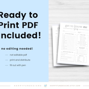 Get to Know Me Printable, Work Exchange Gift, Editable Survey, All ...