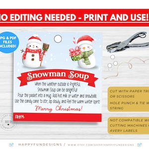 Snowman Soup Tag Printable, Snowman Soup Topper, Treat Bag Topper, PTA ...