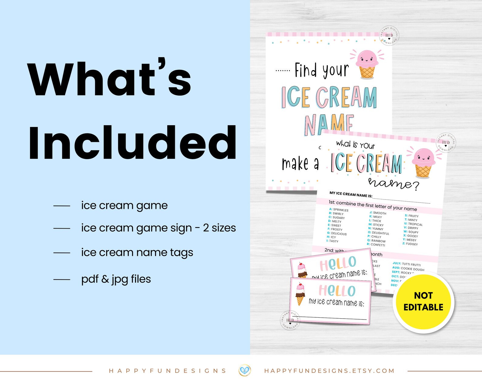 Whats Your Ice Cream Name Tag Game Printable Kids Summer Birthday Party ...