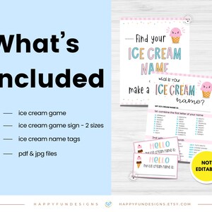Whats Your Ice Cream Name Tag Game Printable Kids Summer Birthday Party ...