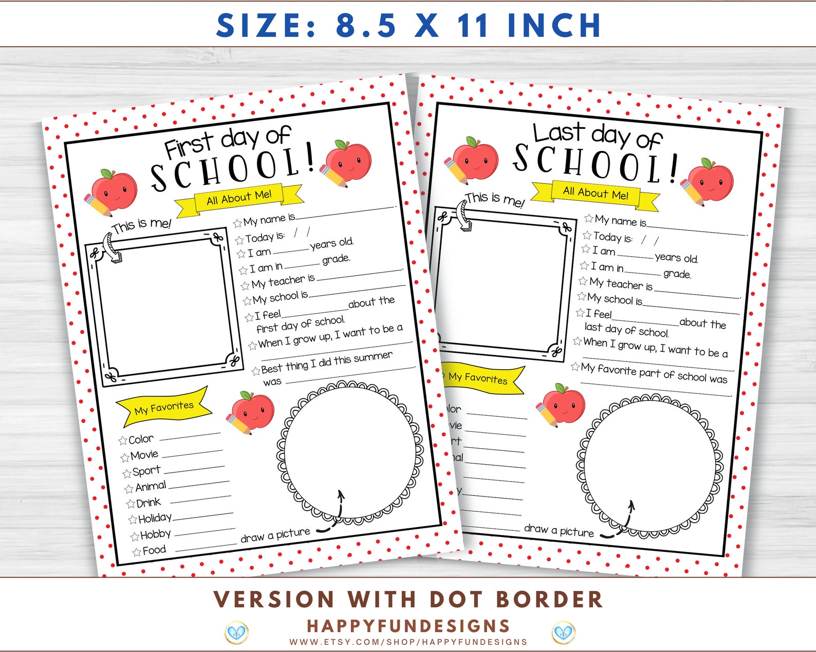 Digital First Day of School Sign All About Me Printable Back | Etsy