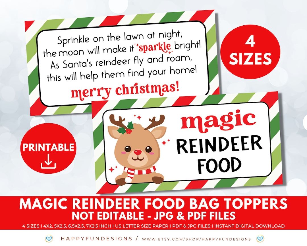 Reindeer Food Bag Topper, Magic Reindeer Food Printable Santa Reindeer ...