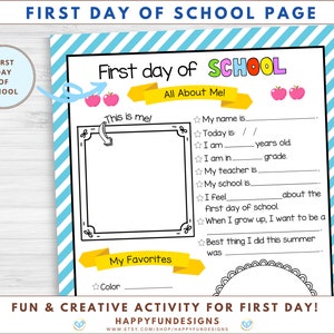 First Day of School Sign, All About Me Printable, Back to School Kids ...