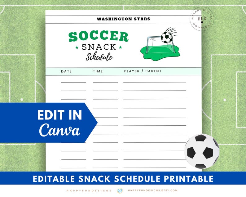 Editable Soccer Snack Schedule Printable, Soccer Snack Sign up Sheet ...