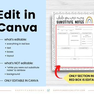 Substitute Teacher Note Template Editable, While You Were Away ...