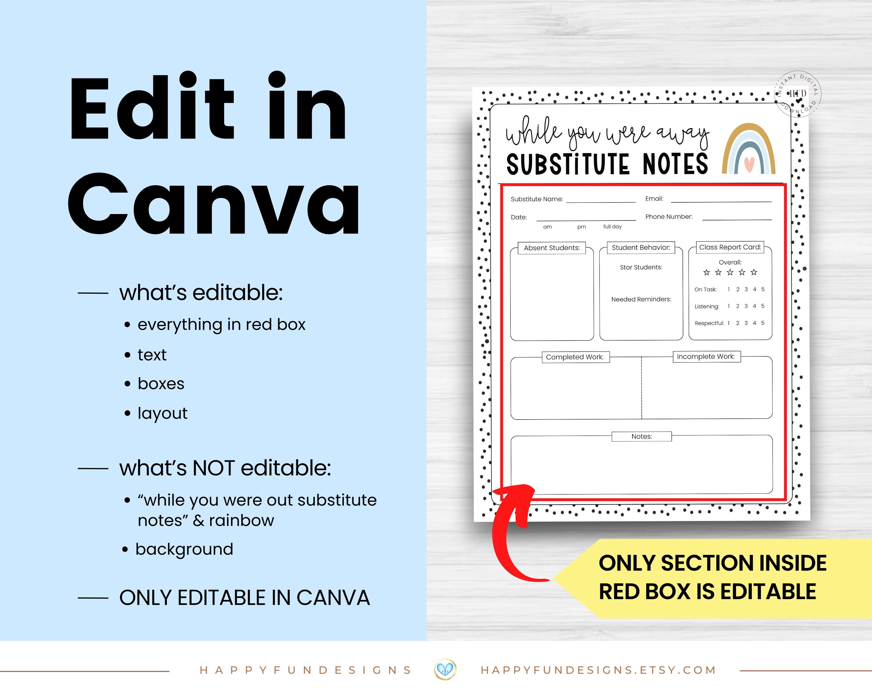 Substitute Teacher Note Template Editable, While You Were Away ...