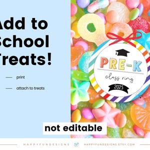 Prek Preschool Class Ring Candy Tag Printable, Prek Candy Ring Class ...
