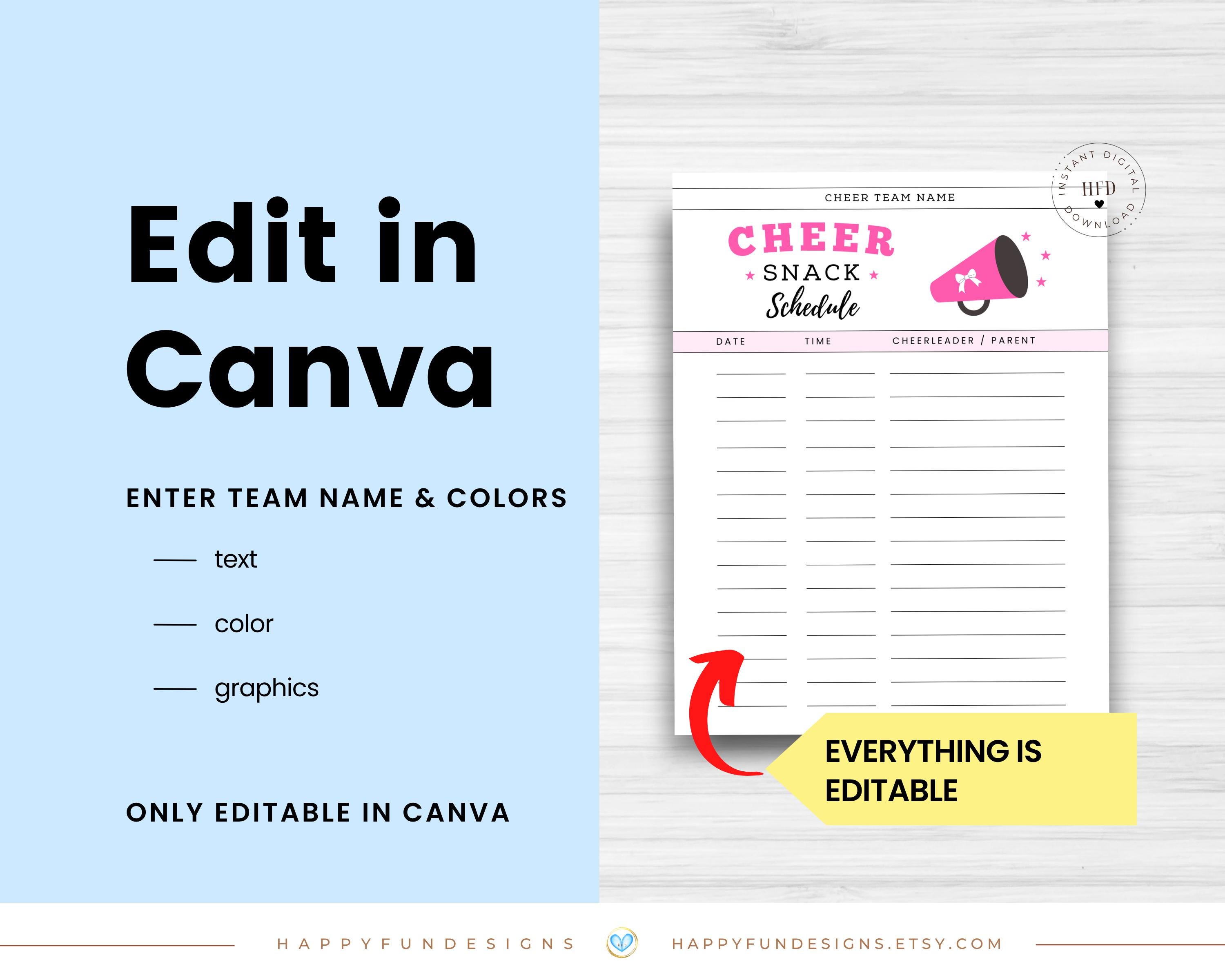 Editable Cheer Snack Schedule Printable, Cheer Snack Sign up Sheet ...