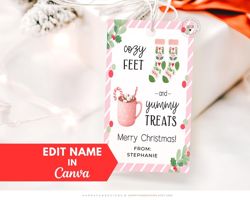 Editable Cozy Feet Yummy Treats Tag Printable, 12 Days of Christmas ...