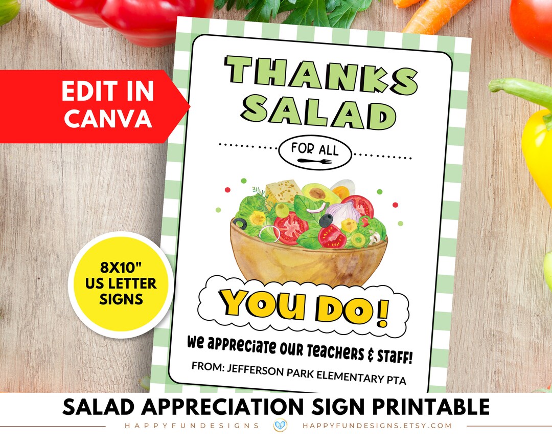 Editable Salad Bar for Teacher Appreciation Printable Salad ...