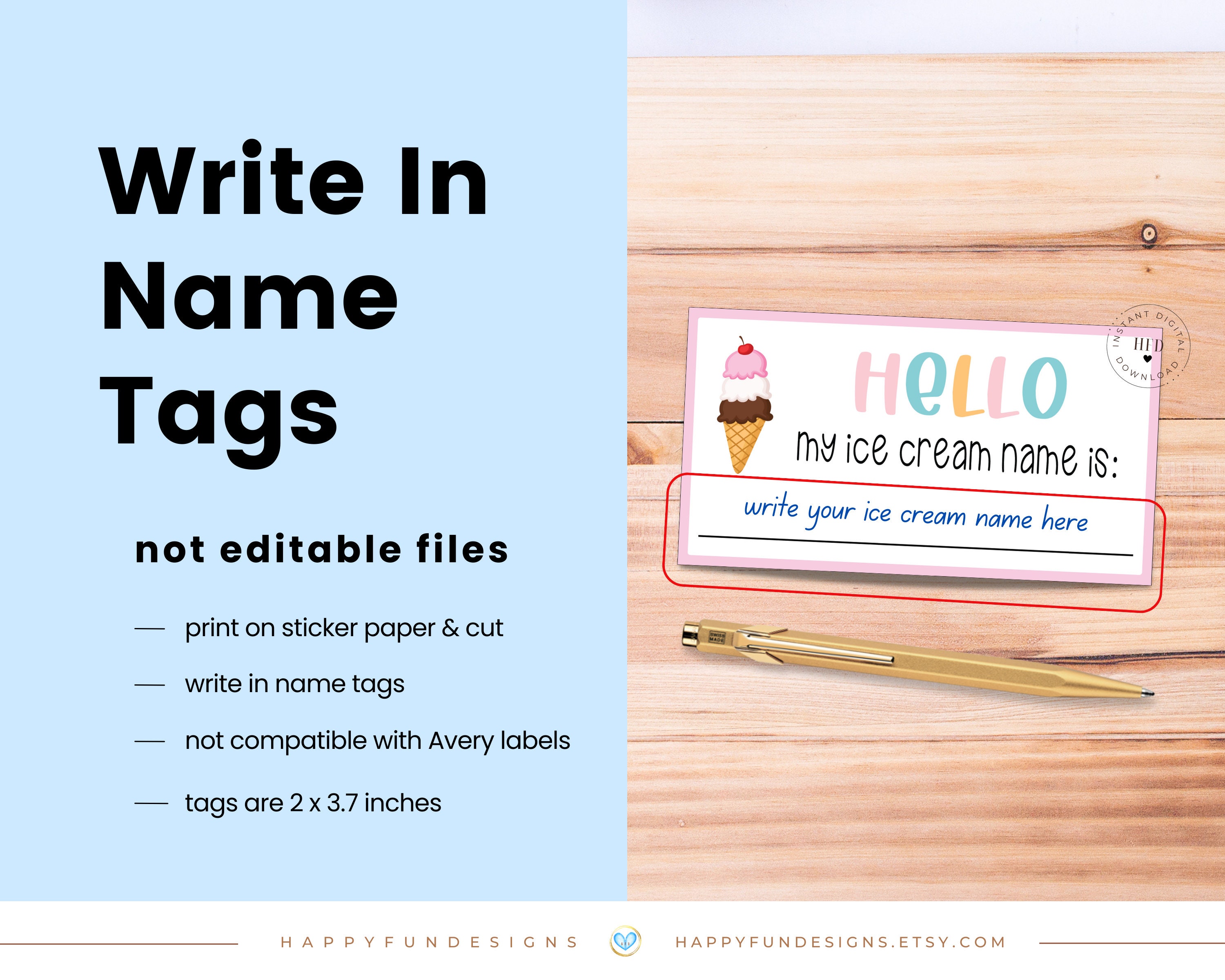 Whats Your Ice Cream Name Tag Game Printable Kids Summer Birthday Party ...