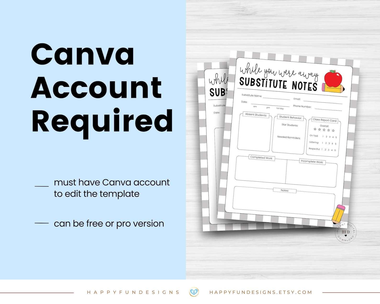 Substitute Teacher Note Template Editable, While You Were Away ...