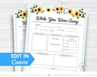 Substitute Teacher Note Template Editable, While You Were Away ...