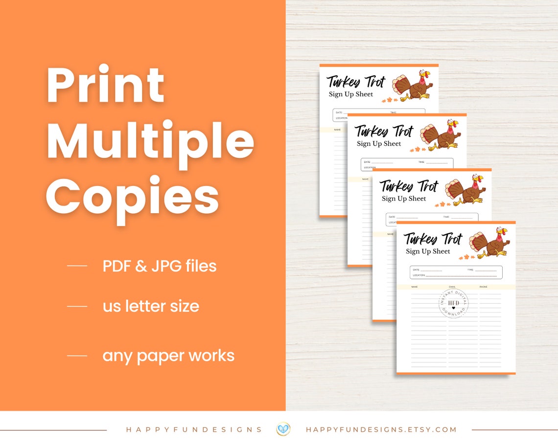 Turkey Trot Sign up Sheet Printable, 5k 10k Walk Run Race, Church Sign ...