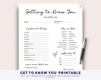 All About Me - Getting to Know You Form - Etsy