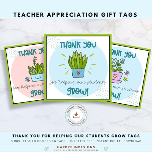 Teacher Appreciation Gift Tags Printable Thank You for - Etsy