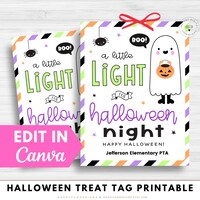 EDITABLE GLOW STICK Ghost Tag, Halloween Card, Kids Halloween ...
