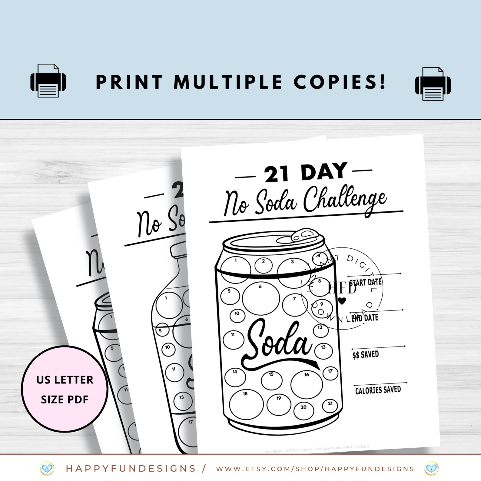 21 Day No Soda Challenge Tracker, Health Challenge, Habit Tracker ...