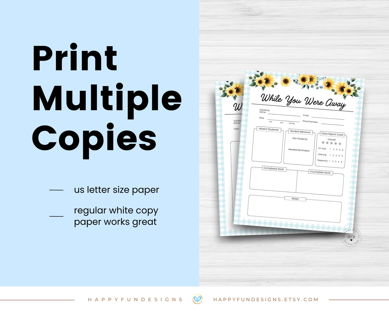 Substitute Teacher Note Template Editable, While You Were Away ...