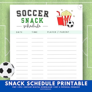 Soccer Snack Schedule Printable, Soccer Snack Sign up Sheet, Game Day ...