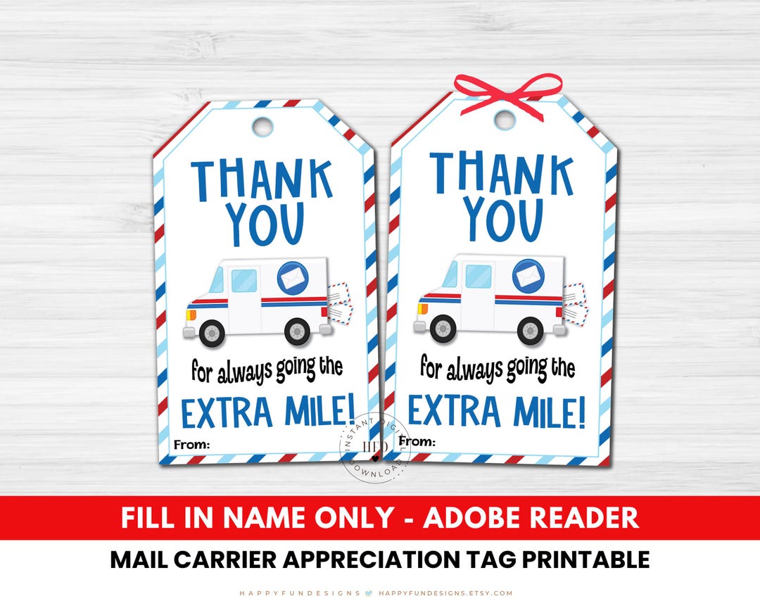Mail Carrier Thank You Tag Printable, Mail Carrier Gift Tag, Mailman ...