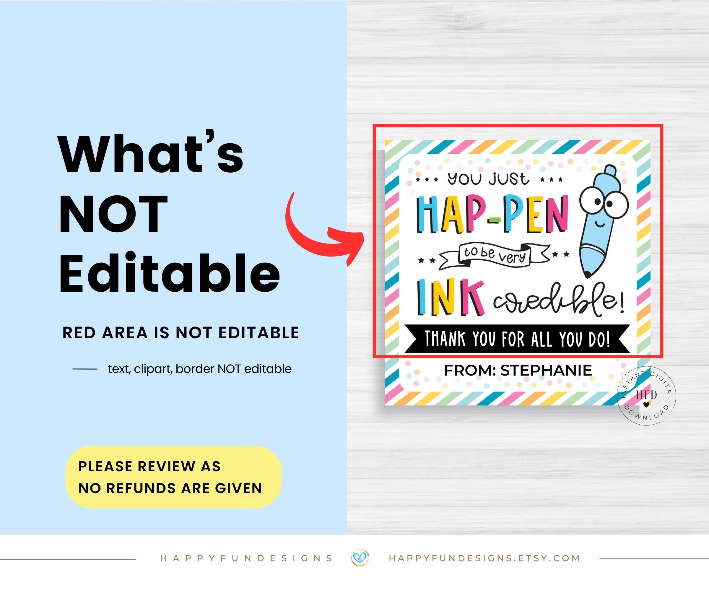 Editable Ink Credible Nurse Teacher Staff Volunteer Pen Appreciation ...