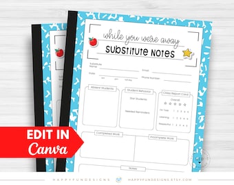 Substitute Teacher Note Template Editable, While You Were Away ...