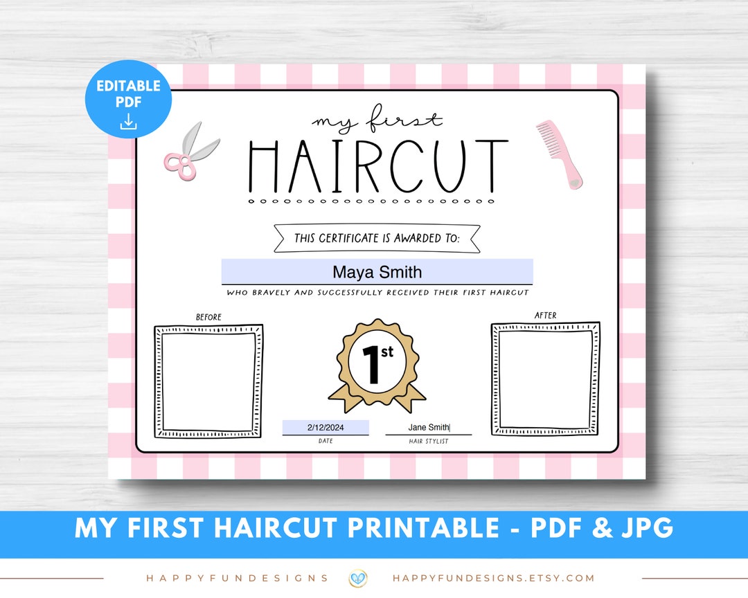 My First Haircut Certificate, Girls Boys First Haircut, Toddler ...