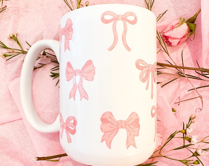 Handmade Coquette Pink Bow Mug | Ribbon Design for Girly Aesthetic ...