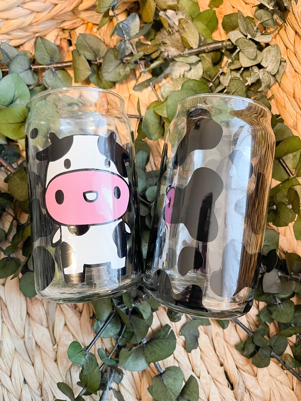 Cow Print Glass Can Gift for Her Personalized Gift 16 Oz - Etsy