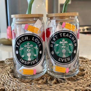 Starbucks Best Teacher Coffee Cup, Teach Love Inspire, Ice Coffee Drink ...
