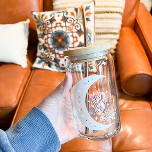 Half Moon Floral Coffee Cup, Celestial Drink, Ice Coffee Drink, Moon ...