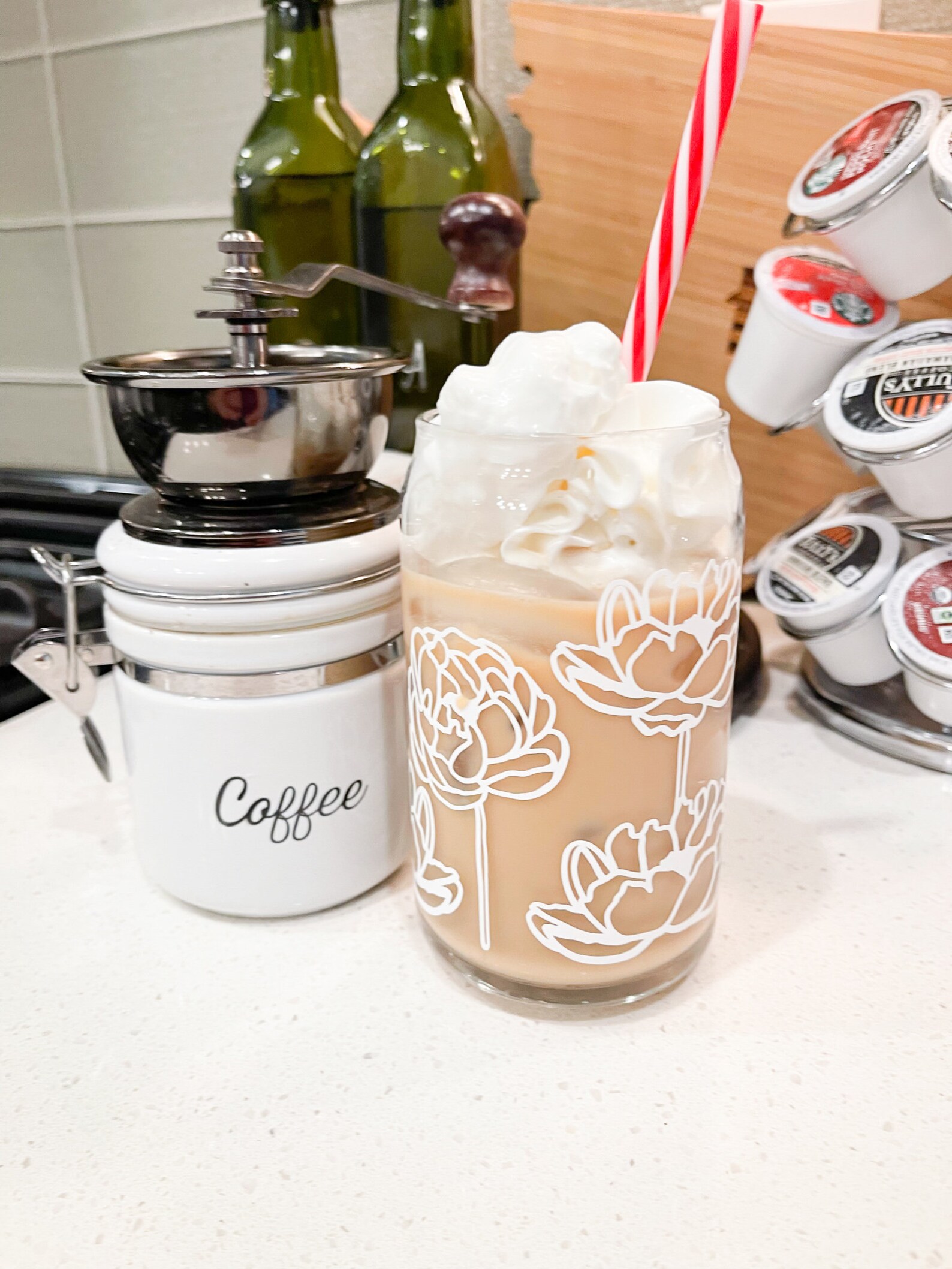 Floral Iced Coffee 16 Oz Can Glass Peony Flower Glass Iced | Etsy