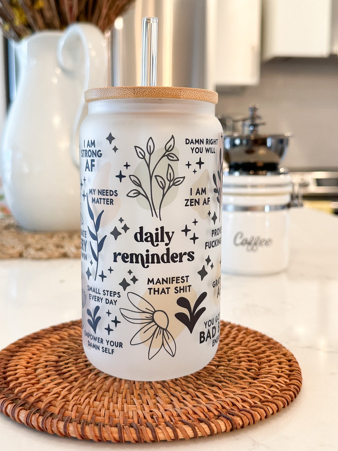 Daily Reminders Frosted Can Glass, Positive Mental Health Gift, 16 Oz ...
