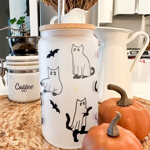 Halloween Black Cat Ghosts Glass Tumbler, Iced Coffee Glass, 16 Oz ...