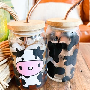 Cow Print Glass Can Gift for Her Personalized Gift 16 Oz - Etsy